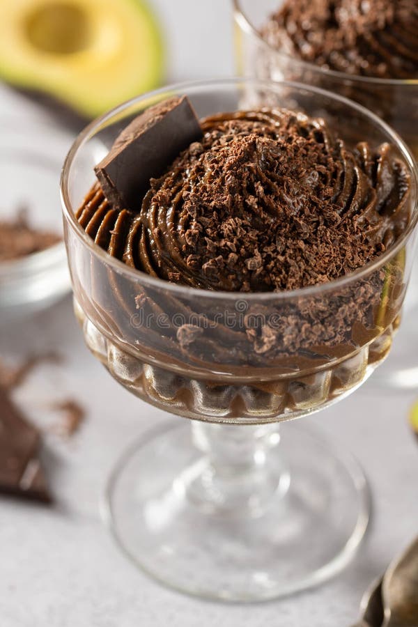Avocado Chocolate Mousse Pudding, Keto Vegan Healthy Dessert. Stock ...