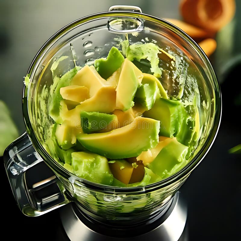 Avocado Chunks are Inside a Blender, Ready To Be Processed, Close-up ...