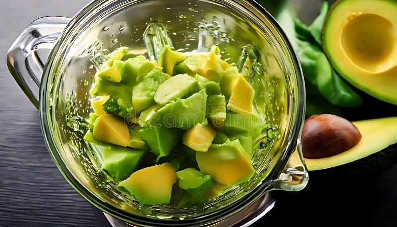 Avocado Chunks are Inside a Blender, Ready To Be Processed, Close-up ...