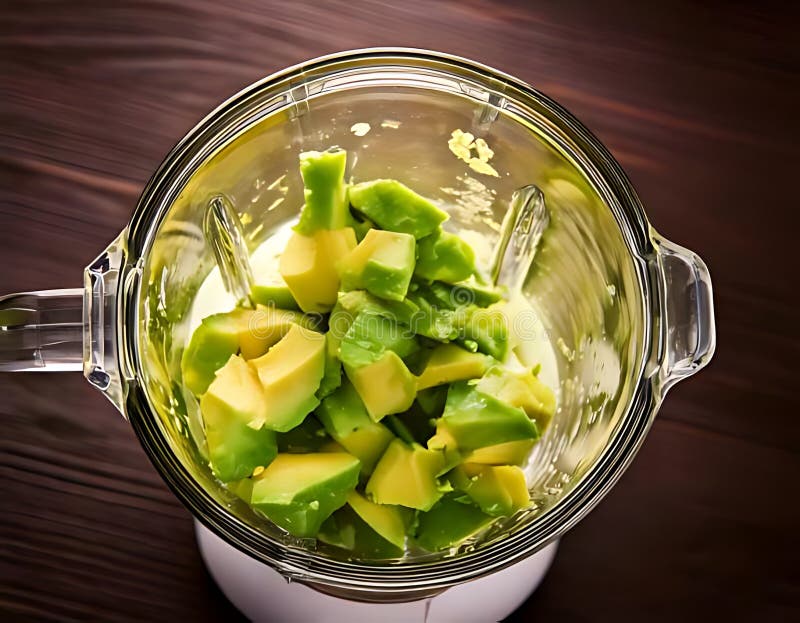 Avocado Chunks are Inside a Blender, Ready To Be Processed, Close-up ...