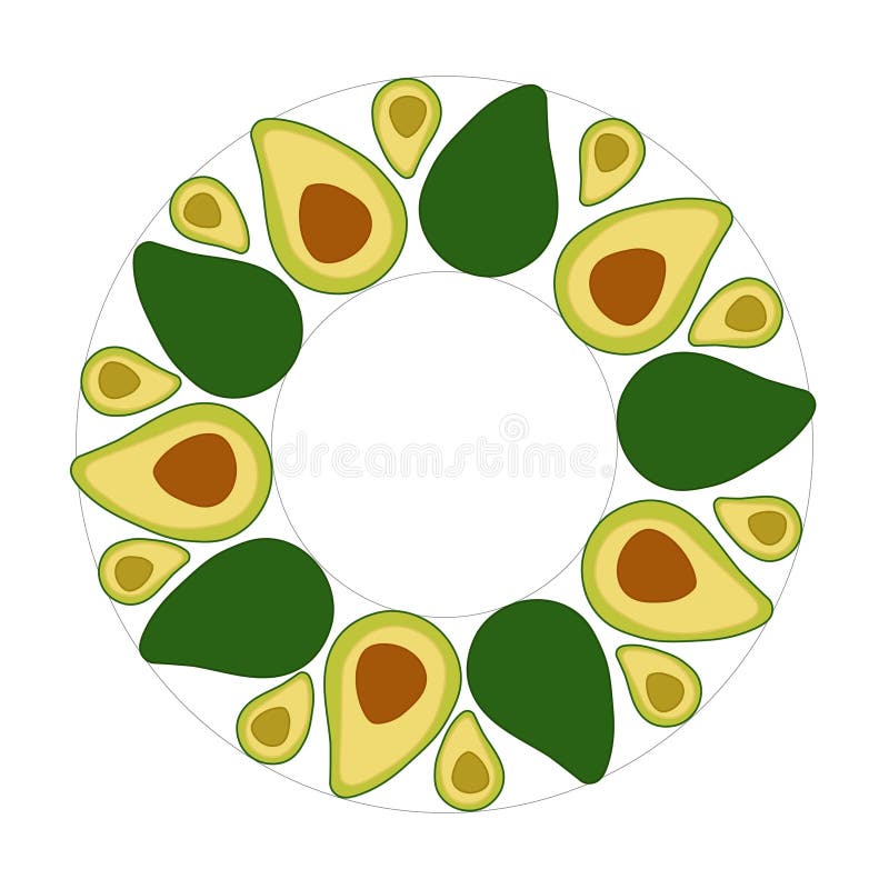 Avocado Circle Frame. Vector Flat Avocado Background with Space for ...