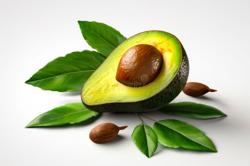 Avocado Cut in Half with Leaves Around it and Nut in the Middle ...