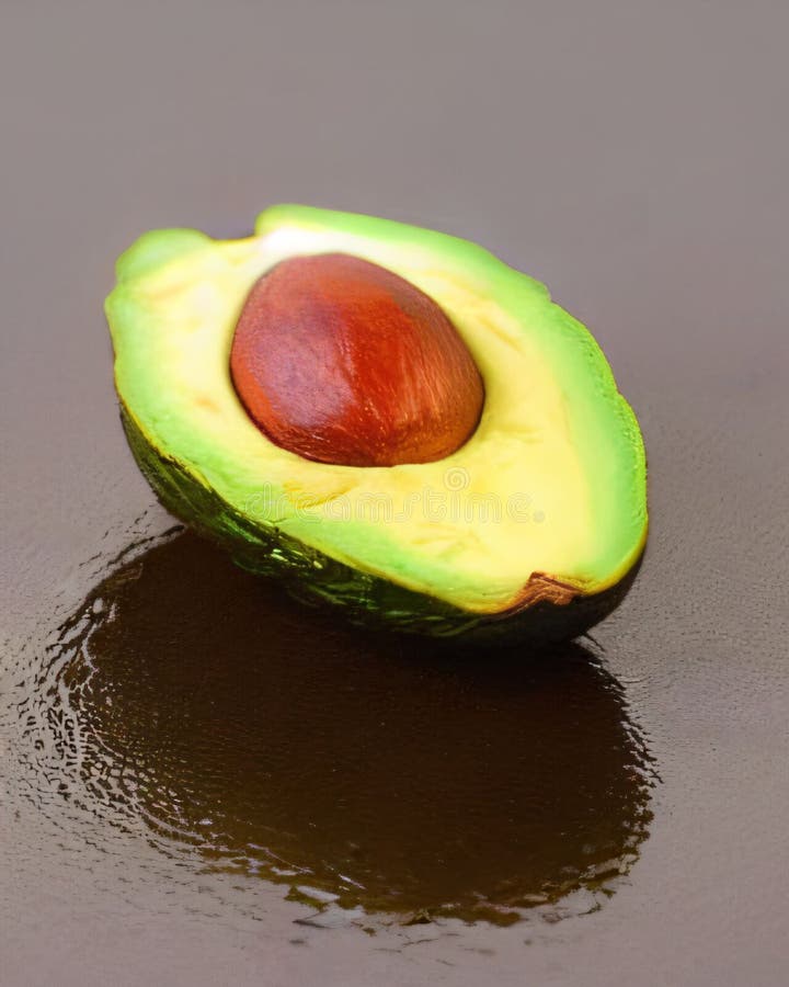 Avocado Cut in Half on a Wet Surface. One Half of an Avocado with Pit ...