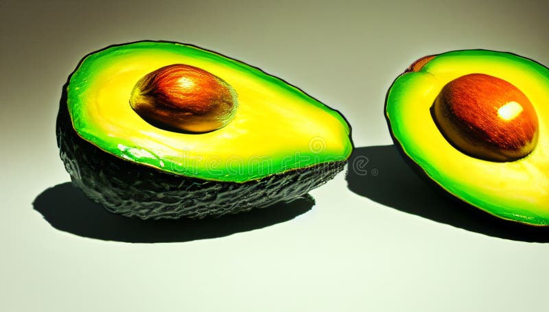 Avocado Cut in Half on a White Table. Two Halves of Avocado. Drawing of ...