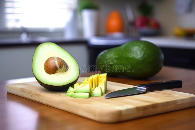 Avocado Cut Open on a Chopping Board Stock Illustration - Illustration ...