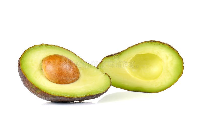 Avocado Dark Brown Cut Half On White Background. Stock Image - Image of ...