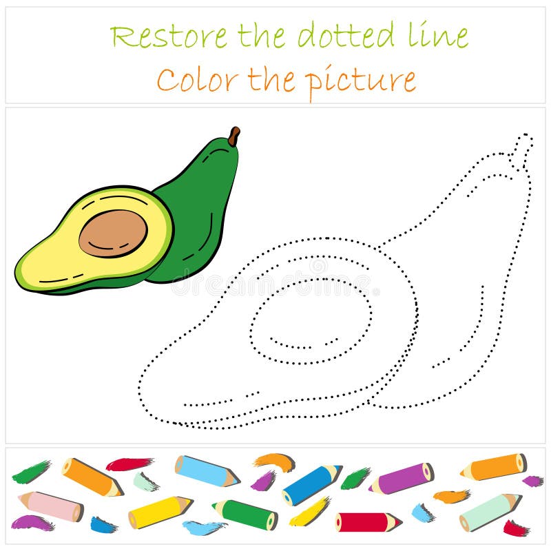 Avocado. Educational Developing Game for Preschoolers "Trace and Color ...