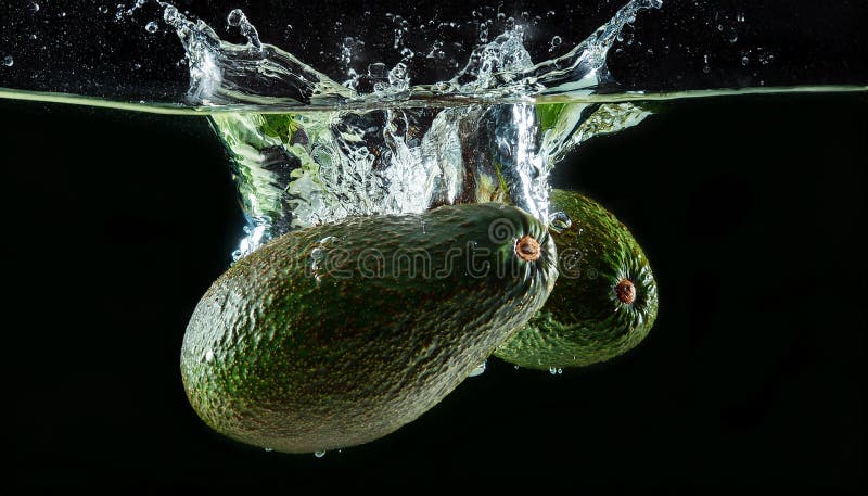 Avocado Falling into Water with Black Background Stock Illustration ...