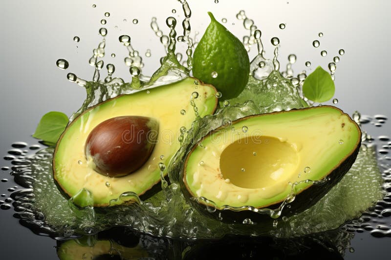 Avocado Falling into Water, Splash of Water from Avocado, Cut Avocado ...