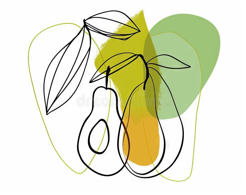 Avocado Fruit Outline Modern Illustration. a Whole and Slice Avocado ...