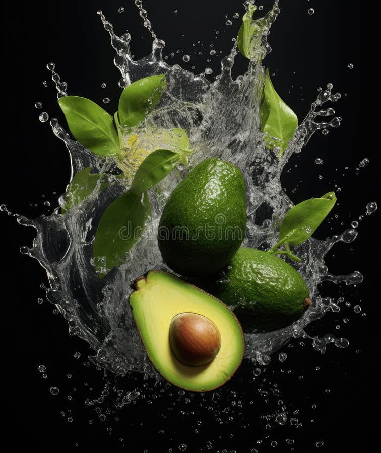 Avocado Fruits Fall into the Water Stock Photo - Image of drop, liquid ...