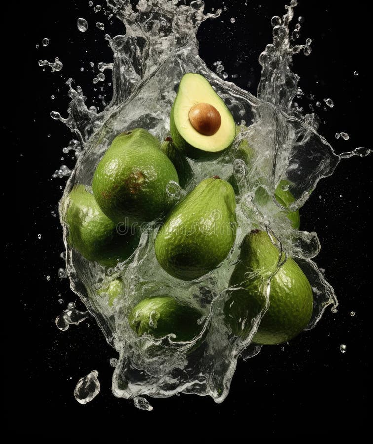 Avocado Fruits Fall into the Water Stock Image - Image of freezing ...