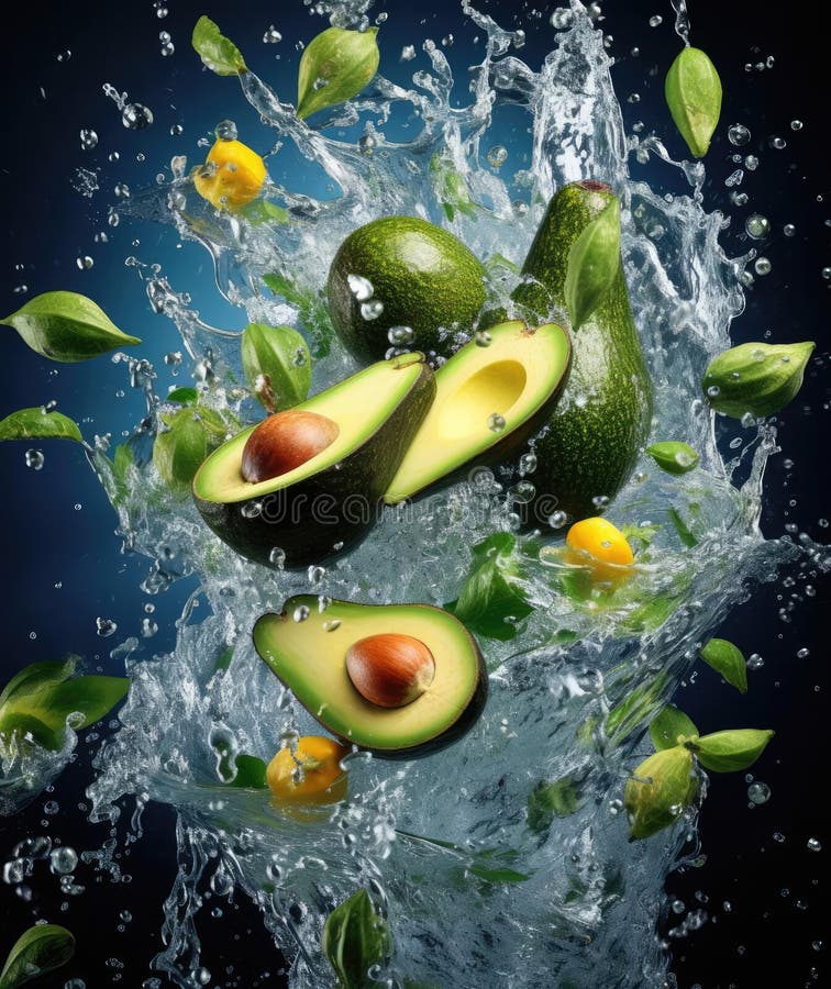 Avocado Fruits Fall into the Water Stock Photo - Image of white, drink ...