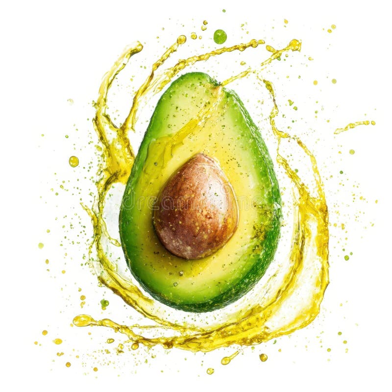 Avocado Half with Splash of Juice on White Background Stock ...