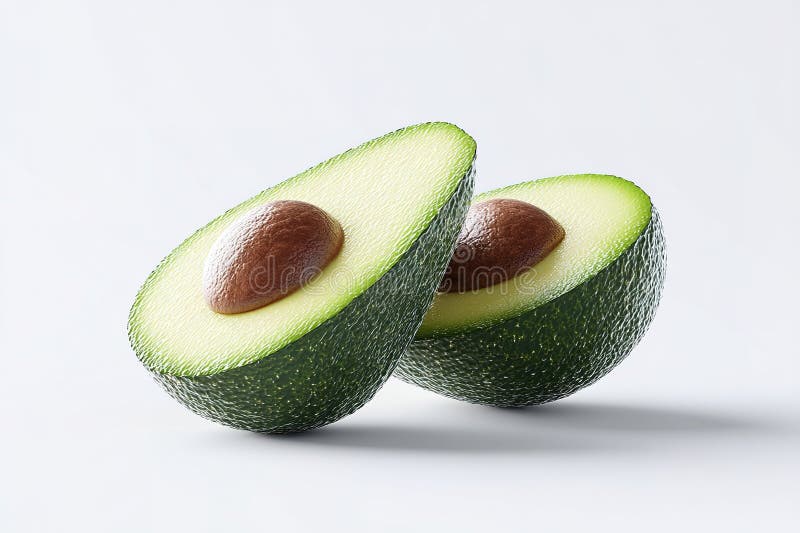 Avocado Halves with a Single Pit Displayed on a Clean White Background ...