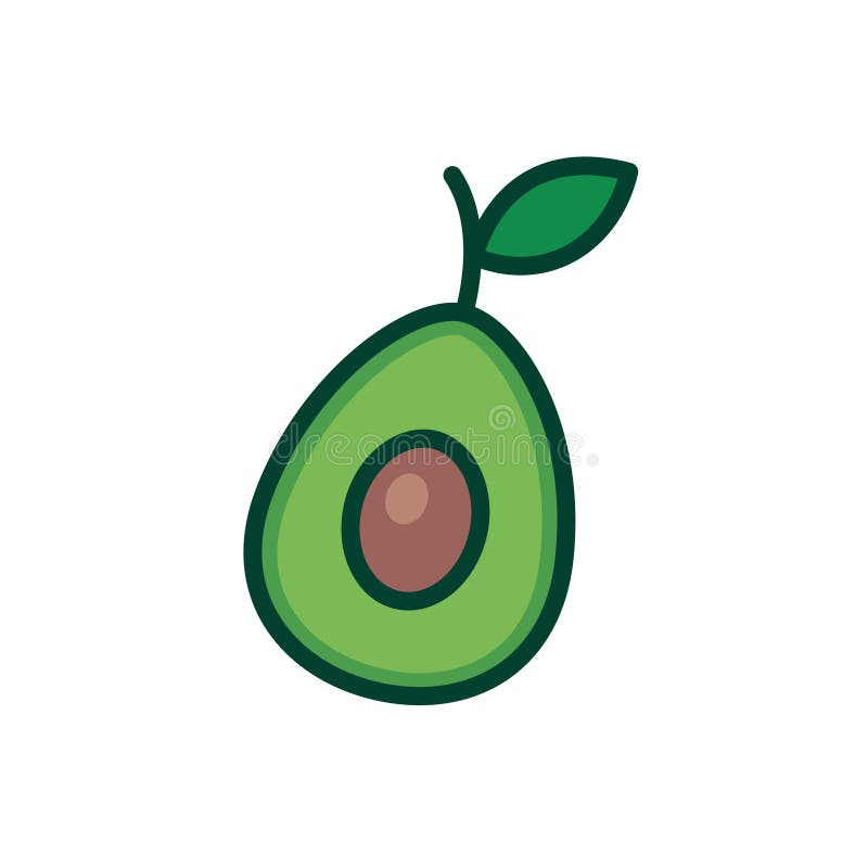Avocado Icon with Outline on White Stock Vector - Illustration of slice ...