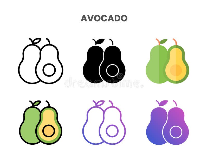 Avocado Icons Set with Different Styles. Stock Vector - Illustration of ...