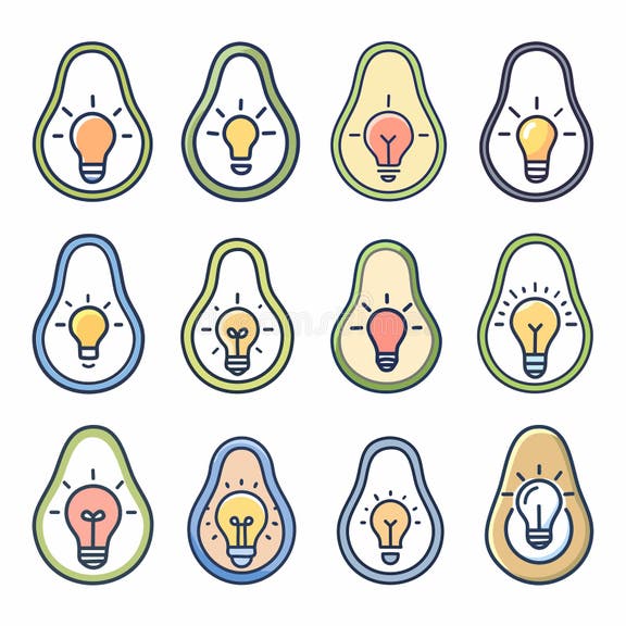 Avocado with Lightbulb Icons Representing Creative Ideas Stock Vector ...