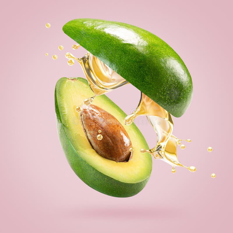Avocado with Oil Splash on a Light Pink Background Stock Illustration ...