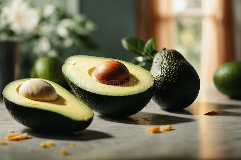 Avocado Open Showing the Stone Stock Illustration - Illustration of ...