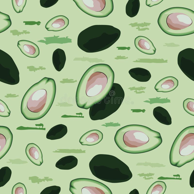 Avocado Pattern. Seamless Background with Green Avocado. Stock Vector ...