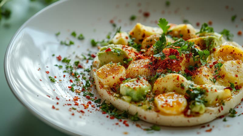 Avocado and Potato Dish with Herbs and Spices. Stock Image - Image of ...