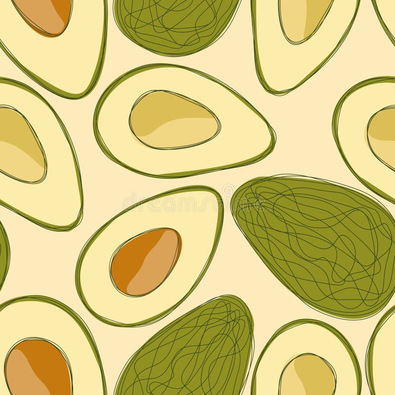 Avocado Repeat Pattern Design. Hand-drawn Background Stock Vector ...