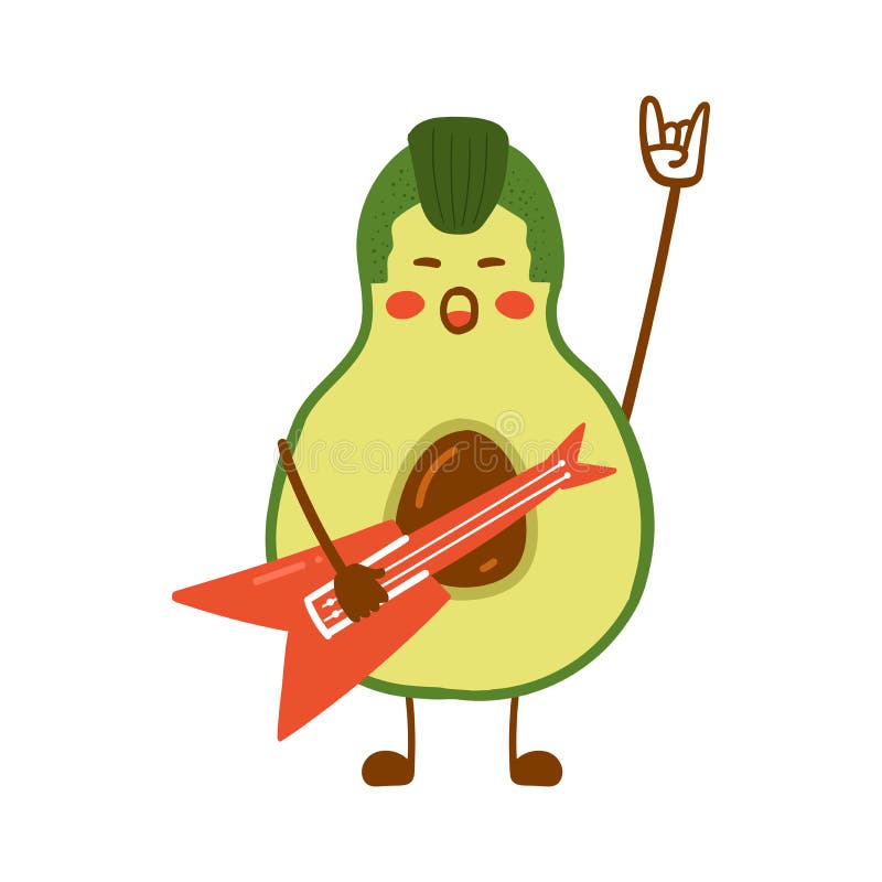 Avocado Rock and Roll stock vector. Illustration of flat - 217265188