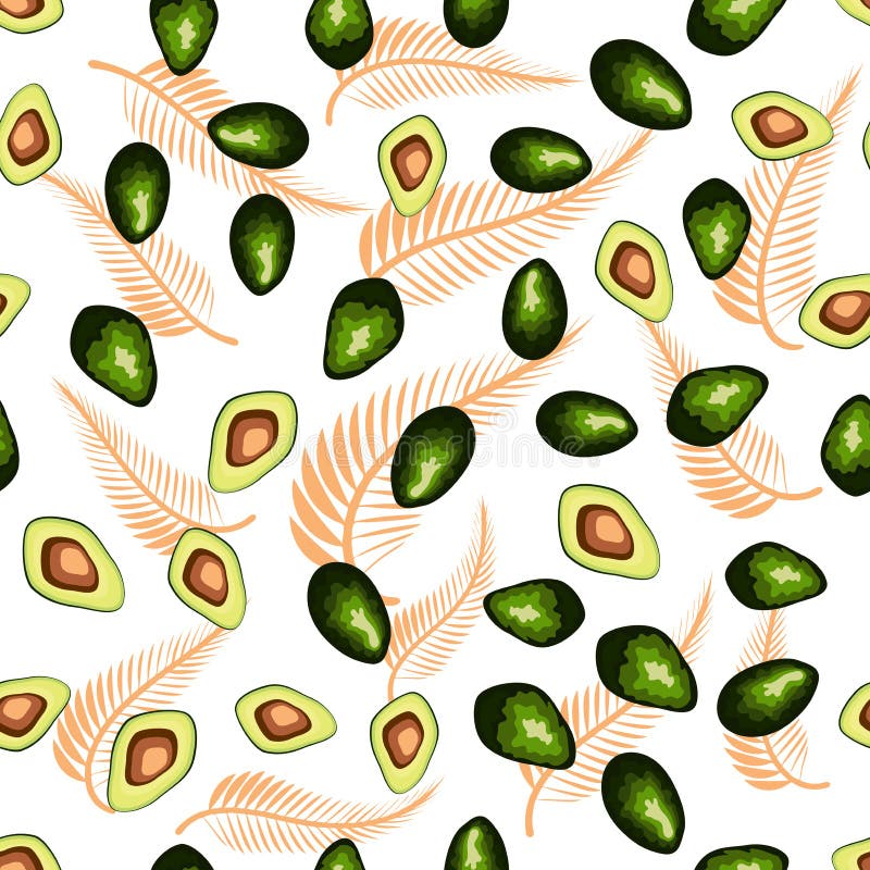 Avocado Seamless Pattern. Whole and Sliced Avocado with Leaves and ...