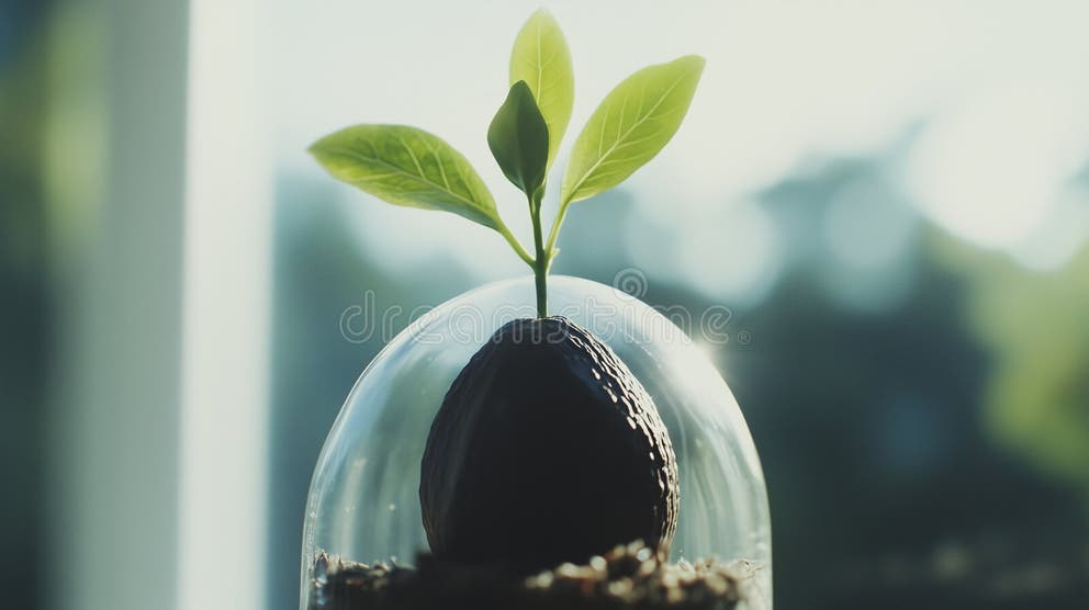 Avocado Seed Sprouting in Suspended Animation Stock Photo - Image of ...