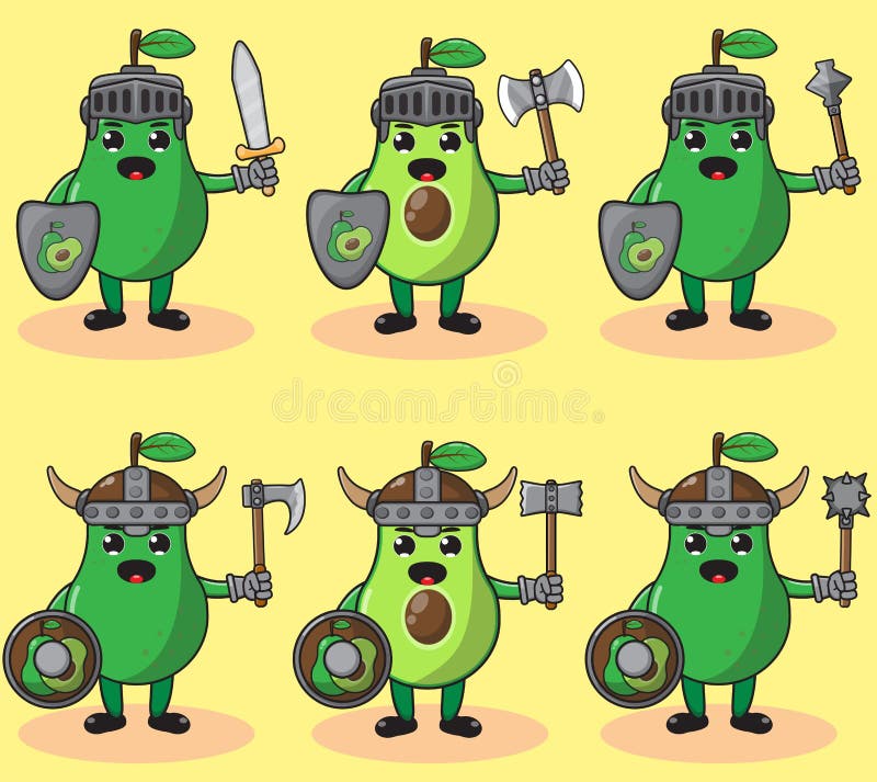 Avocado Knight with Shield Set Hand Up Pose. Stock Vector ...