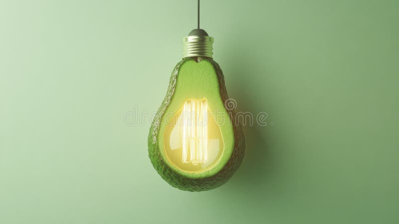 Avocado-shaped Light Bulb on Green Background, Creative Concept ...