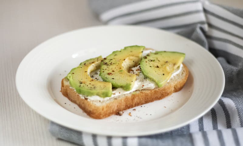 Avocado Slices on Toasted Bread with Spices in a Plate on the Table Stock Photo - Image of ...
