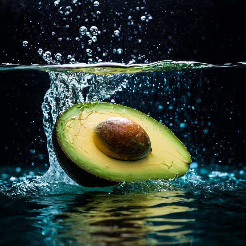 Splash Water Avocado Engulfed in a Waterfall of Clean Water the ...