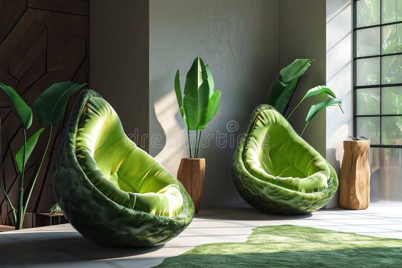 Avocado Style Chair in Living Room. Generative AI Stock Illustration ...