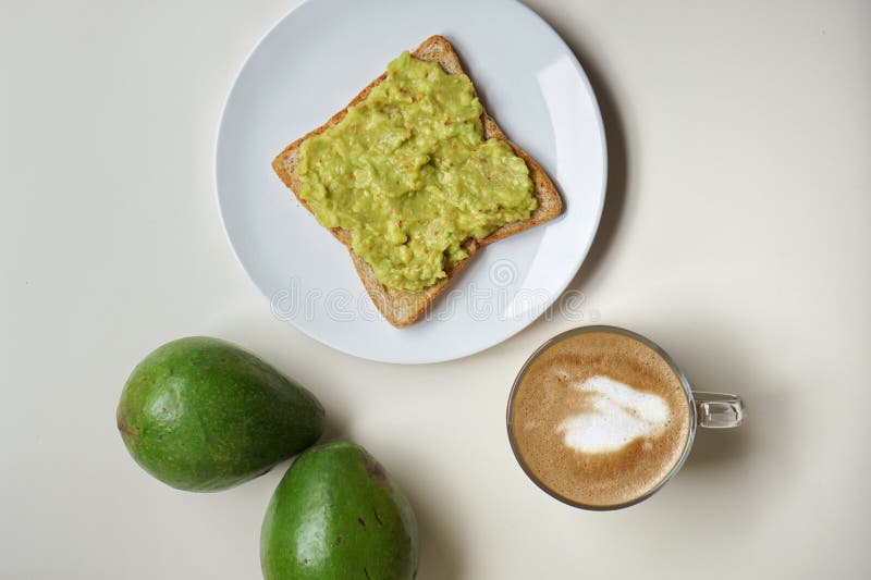 Avocado toast, coffe latte stock image. Image of health - 179088423