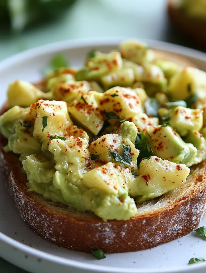 Avocado Toast with Diced Avocado and Herbs on a Plate. Stock Image ...