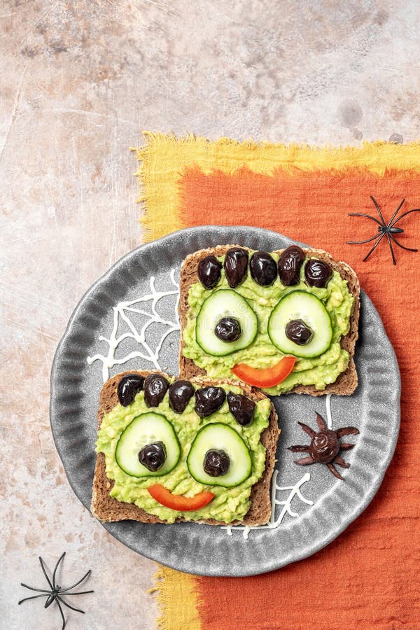Avocado Toast Green Monster for Halloween Stock Photo - Image of ...