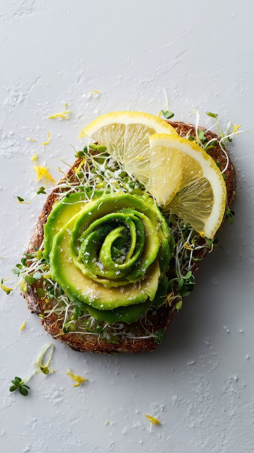 Avocado Toast with Lemon and Sprouts on Sourdough Bread Stock Photo ...