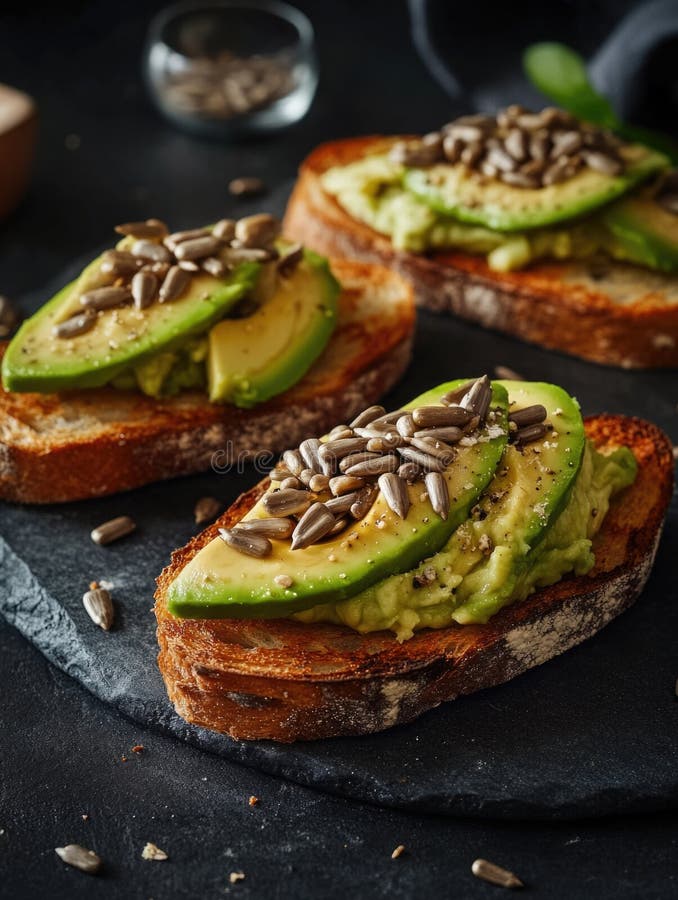 Avocado Toast with Sesame Seeds Stock Photo - Image of guacamole ...