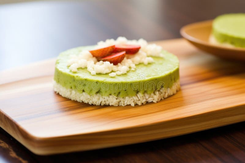 Avocado-topped Rice Cake on a Bamboo Board Stock Image - Image of ...