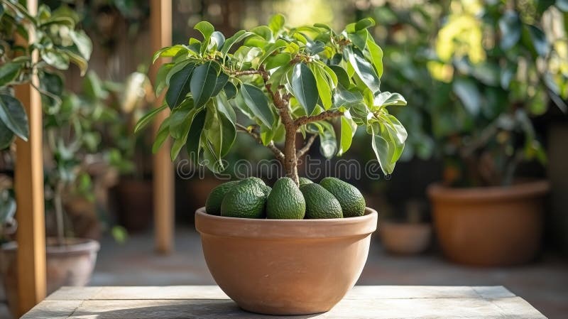 Avocado Tree with Ripe Fruit Growing in a Pot Stock Photo - Image of ...