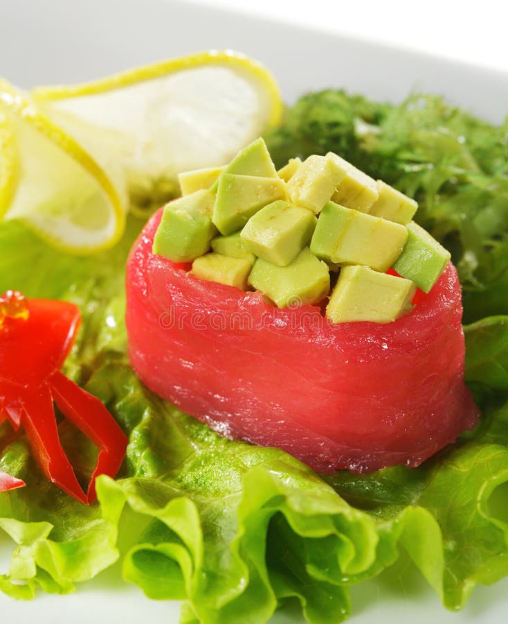 Avocado with Tuna Sushi stock image. Image of gunkan - 11583087