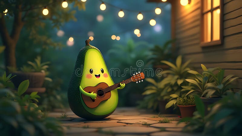 Avocado Tunes Under the String Lights Stock Illustration - Illustration ...