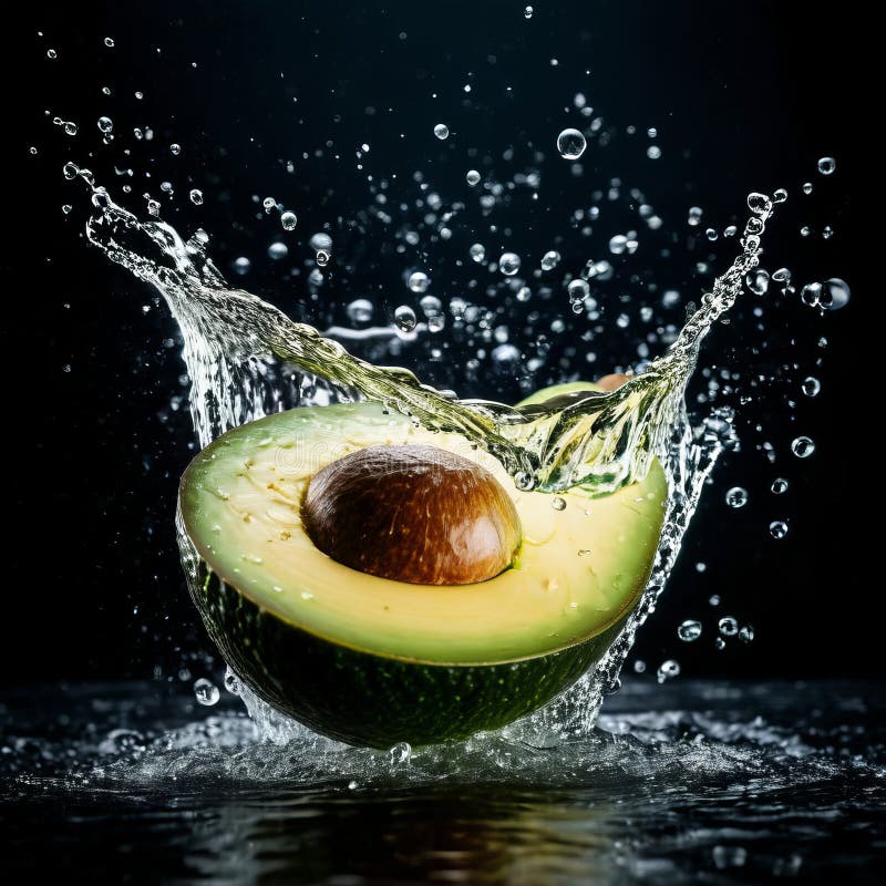 Splash Water Avocado Breaking the Surface of a Crystal-clear Splash ...