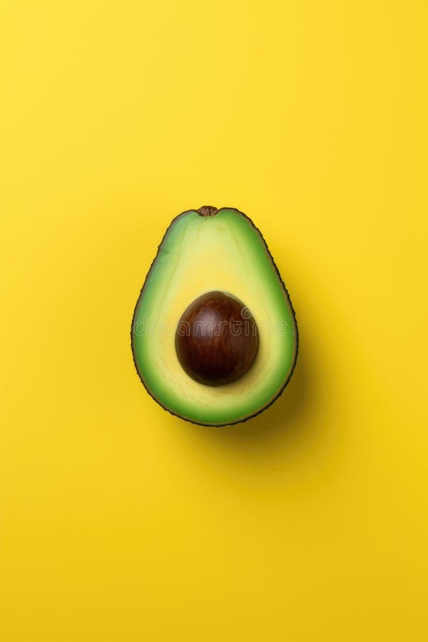 Avocado on Yellow Background. Minimal Style. Top View Stock Image ...