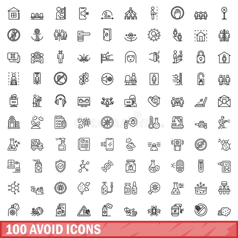 100 Avoid Icons Set, Outline Style Stock Vector - Illustration of black ...