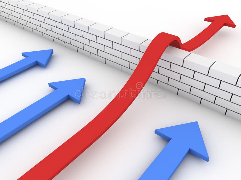 Orange Arrow Over Wall Means Overcome Obstacles Stock Illustration ... Orange Arrow Over Wall Means Overcome Obstacles Stock Illustration ...