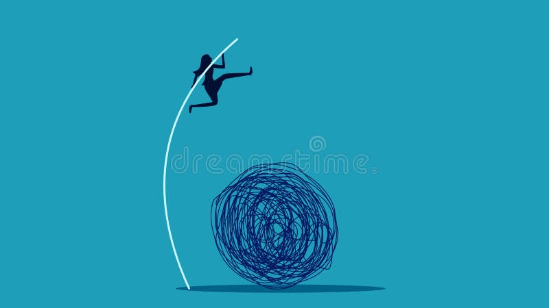 Avoid Problems. Silhouette of a Woman Jumping from the Chaos Stock ...