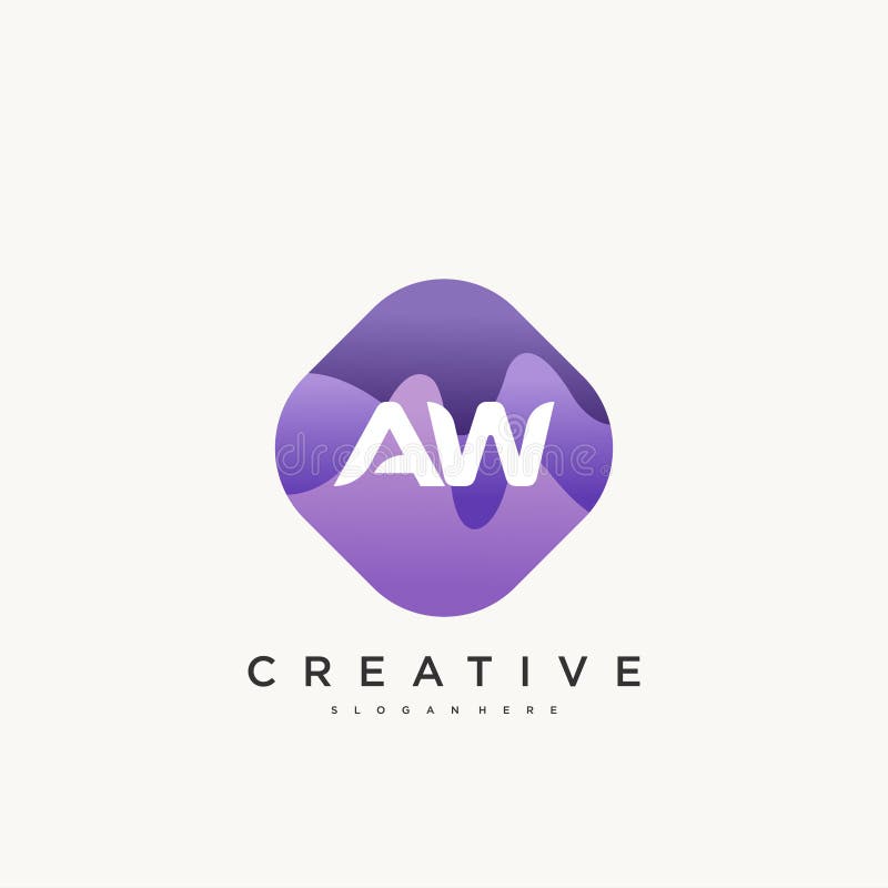 AW Initial Letter Logo Icon Design Template Elements with Wave Colorful ...